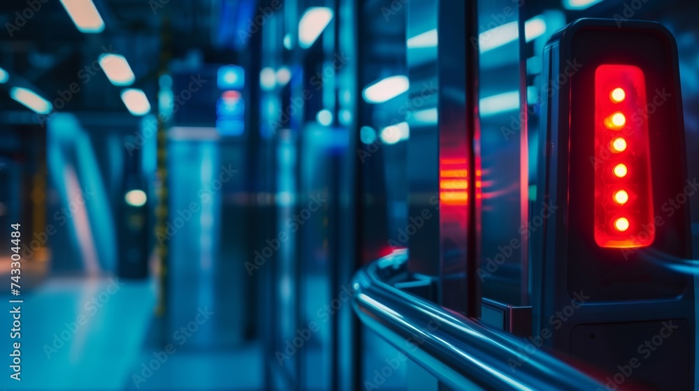 A closeup of a modern security checkpoint scanner utilizing advanced ...