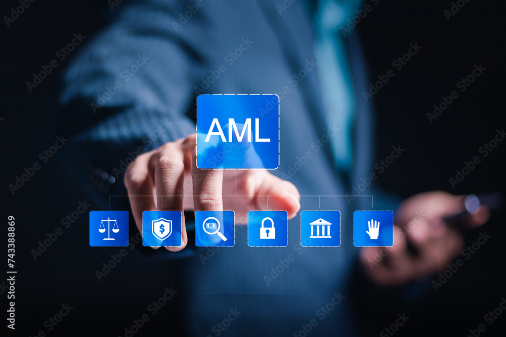 AML, Anti money laundering financial bank concept. businessman use ...