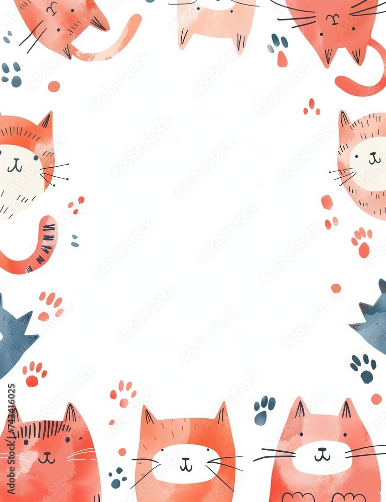 Children scrapbook with page, white blank space in the middle, cute cat ...