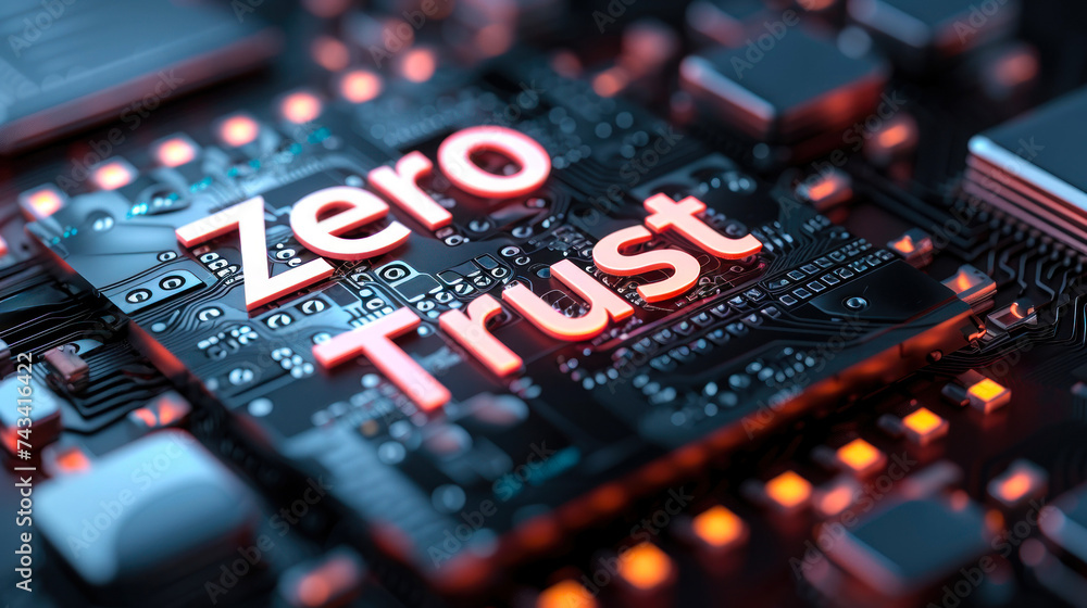 Cybersecurity Concept Of Zero Trust Network Security Model Illuminated On Digital Interface