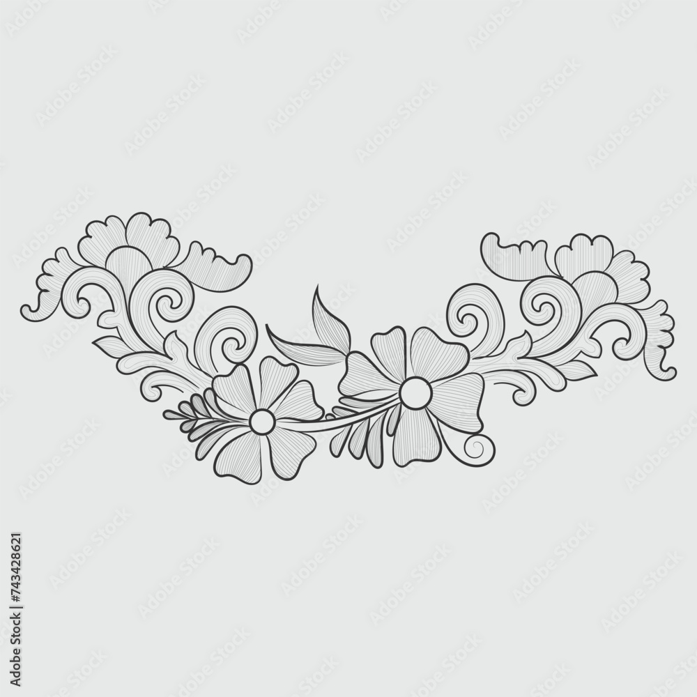 Vector graphical line art design of flower illustration for coloring ...