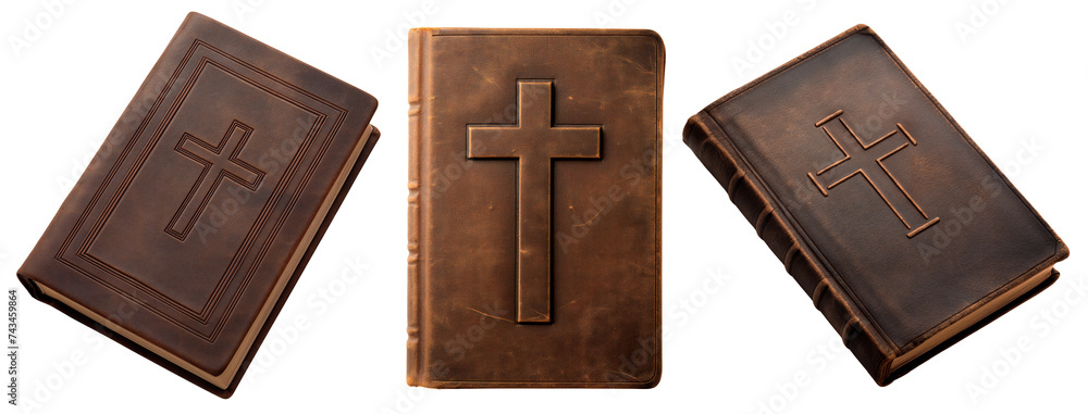 Collection of modern bibles. bible, top view and side view. isolated on ...