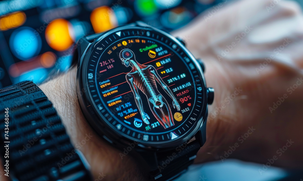 Modern wearable technology displaying a comprehensive health monitoring ...
