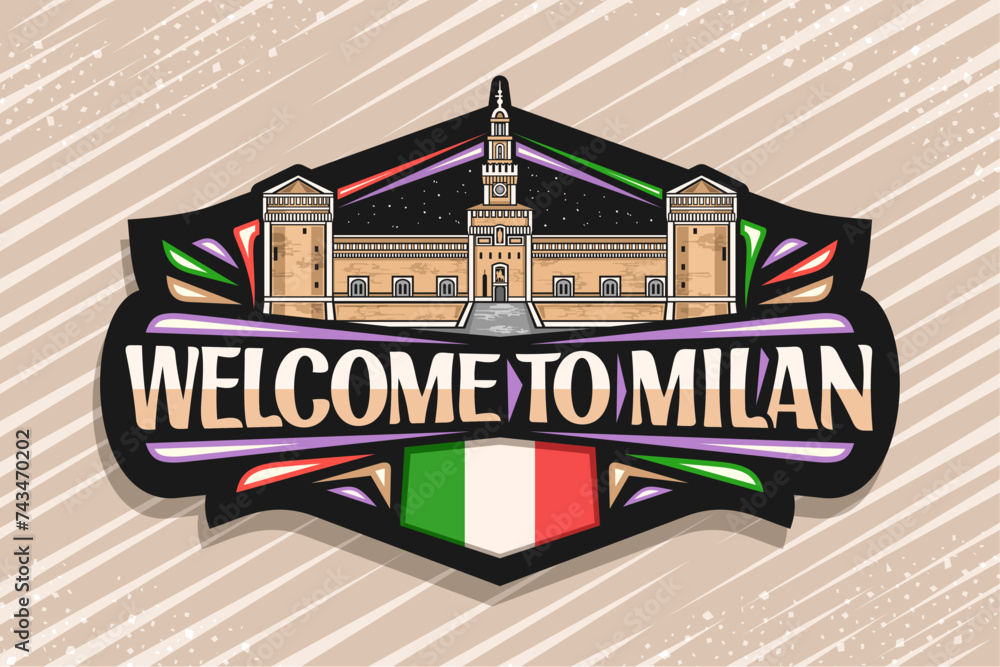 Vector logo for Milan, black decorative label with detailed ...