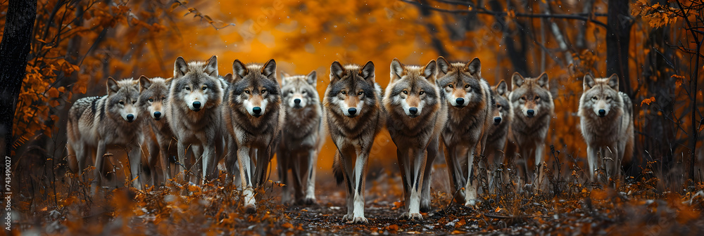 Pack of hungry wolves hunting in winter, lion's attack, Realistic ...