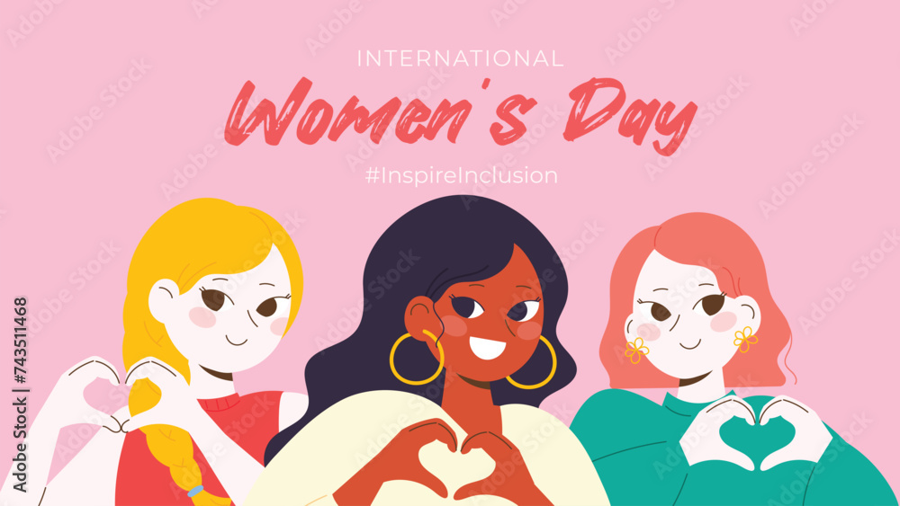 International Women's Day banner vector. Inspire Inclusion hashtag ...