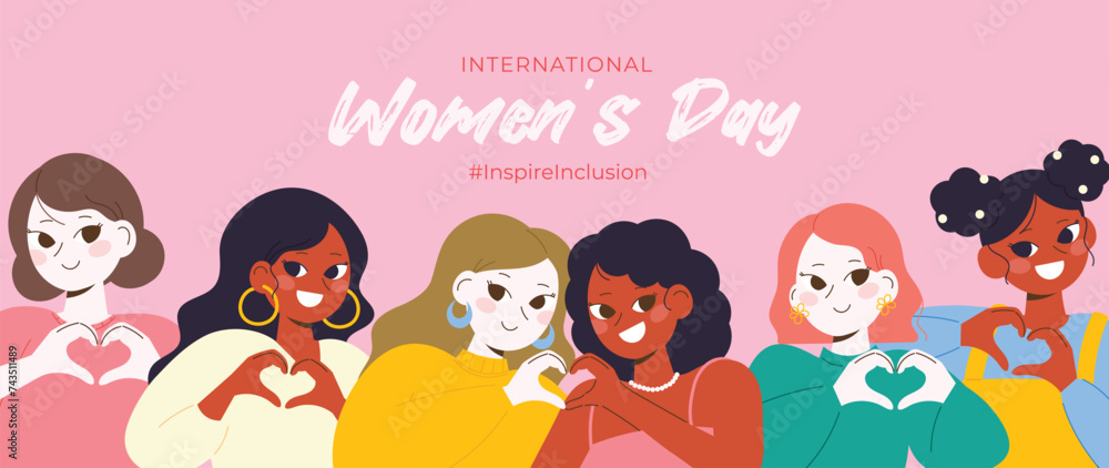 International Women's Day banner vector. Inspire Inclusion hashtag ...