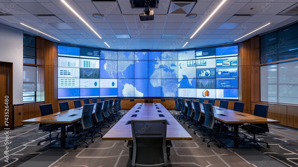 Corporate conference room technology. A modern meeting room with a ...