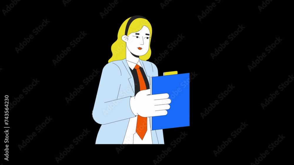 Serious female secretary office worker line 2D character animation ...
