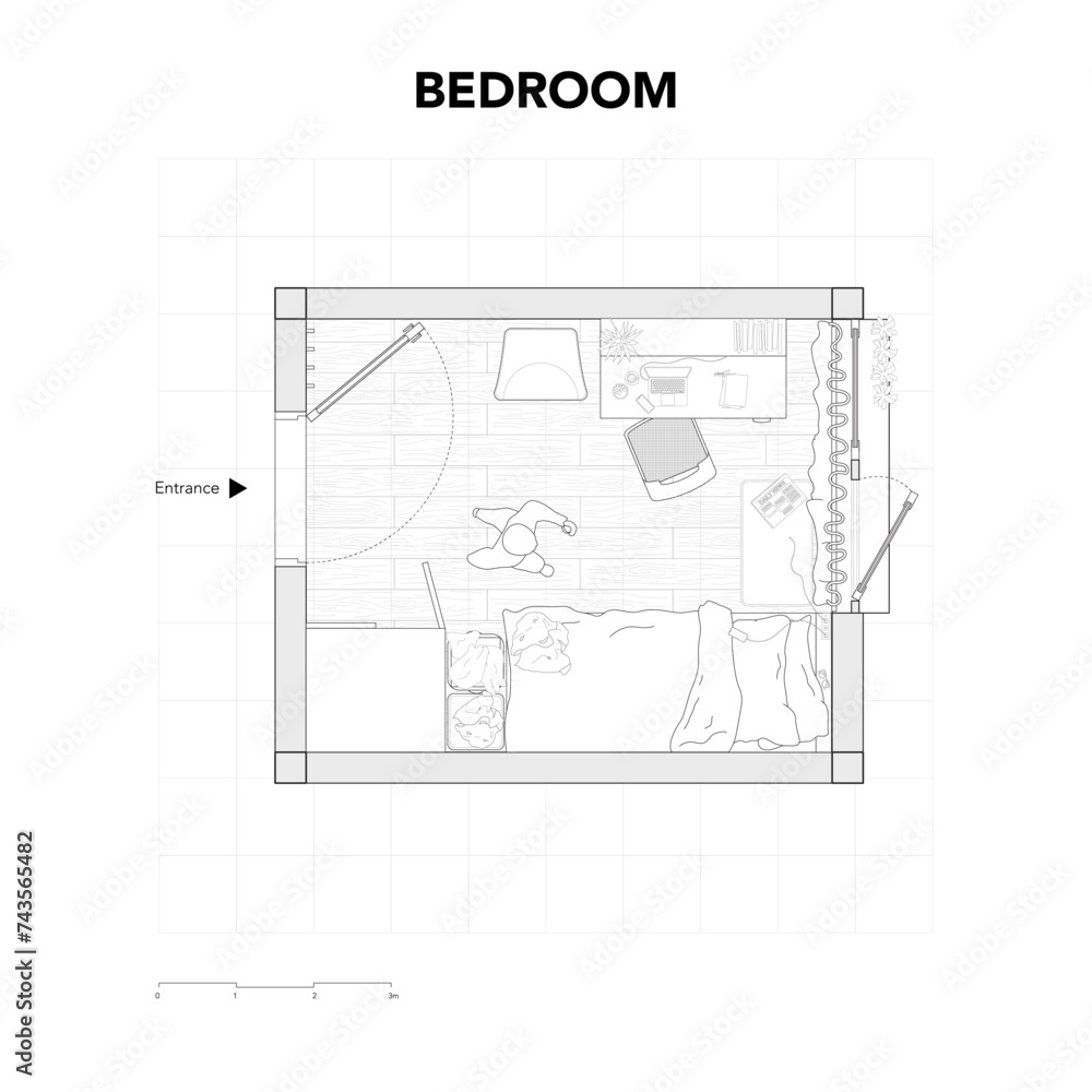 Architectural Drawings, bedroom plan vector interior illustration ...