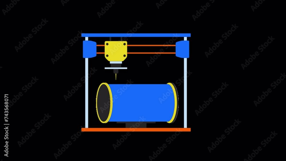 Pipeline part on 3d printer line 2D object animation. Technology three ...