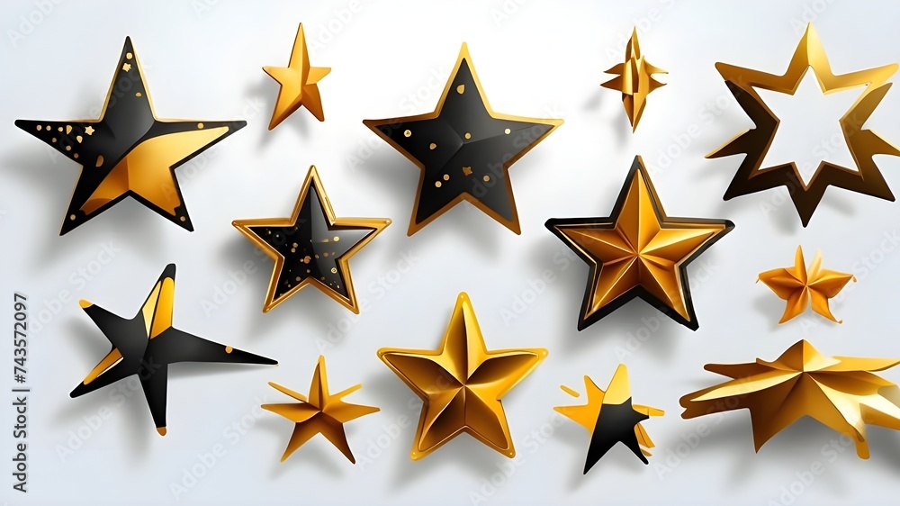 Stars collection. Star vector icons. Golden and Black set of Stars, isolated on transparent ...