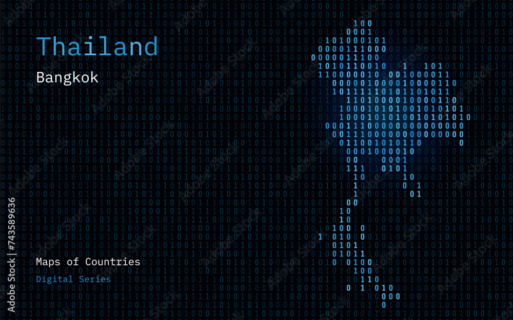Thailand Map Shown in Binary Code Pattern. Matrix numbers, zero, one ...