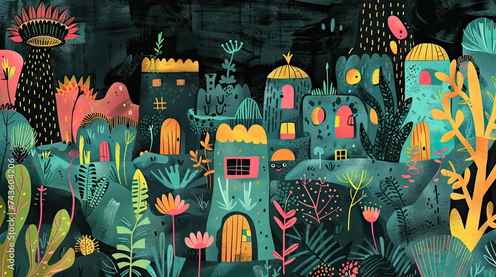 kawaii factory, charming character illustration, expressive mark-making ...