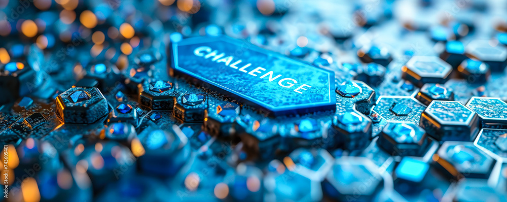 Figure overcoming a challenge depicted by rising arrow and CHALLENGE ...