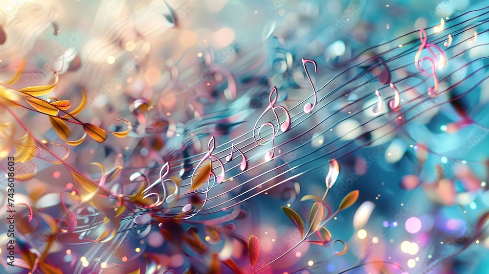 Gorgeous light music wallpaper with 3D effect. Musical notes, staves ...