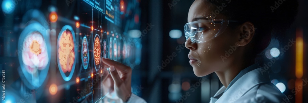 In Laboratory Scientist Interacts with Futuristic Holografic Interface ...