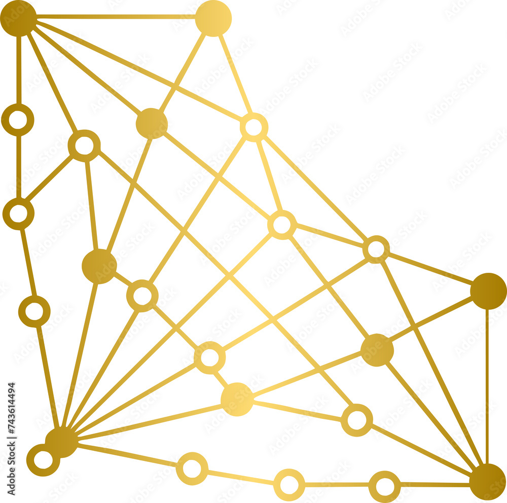 Gold network connection corner border, golden network connection data ...