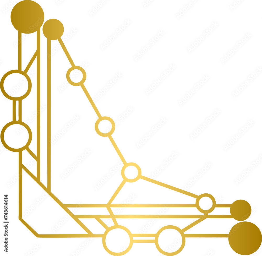 Gold network connection corner border, golden network connection data ...