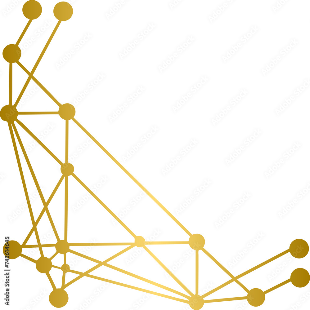 Gold network connection corner border, golden network connection data ...