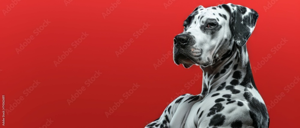 Portrait of Strong dalmatian dog body builder super muscles ...