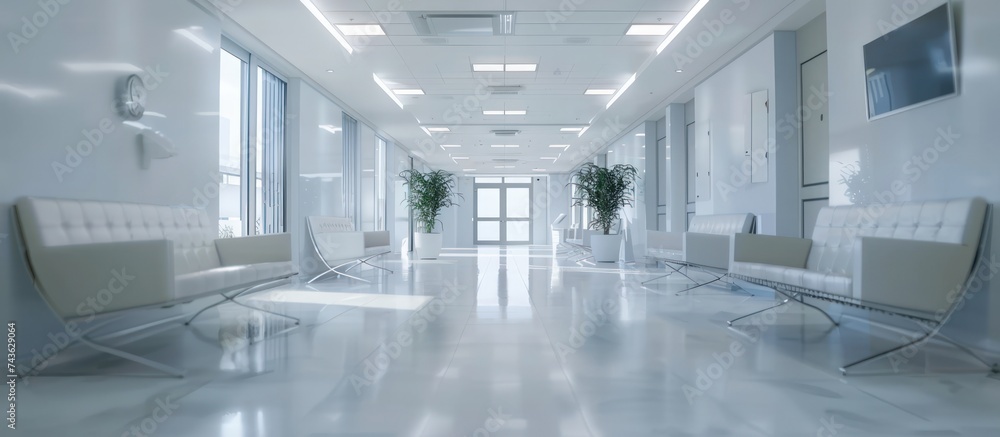 Empty blurry white office building lobby hall texture background. AI ...