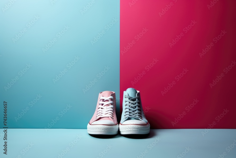 Gender Equality Concept with Sneakers. A pair of pink and blue sneakers ...