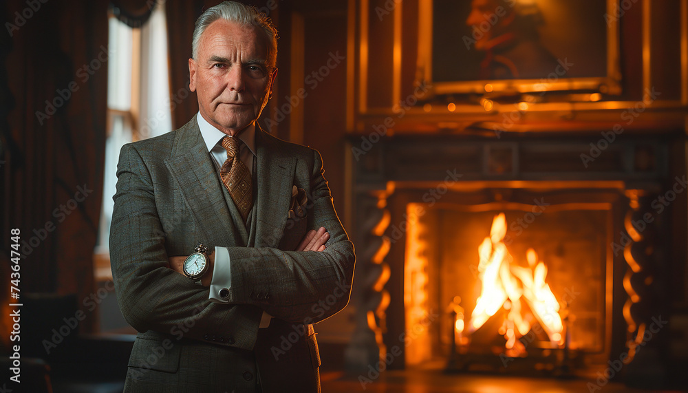 banner showing A portrait of a distinguished gentleman in a tailored ...