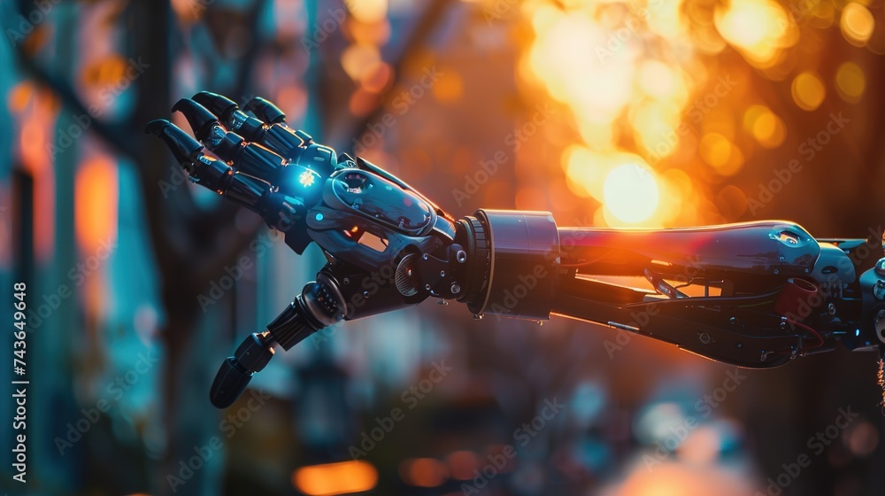 High-tech prosthetic arm usage demonstrating the seamless integration ...