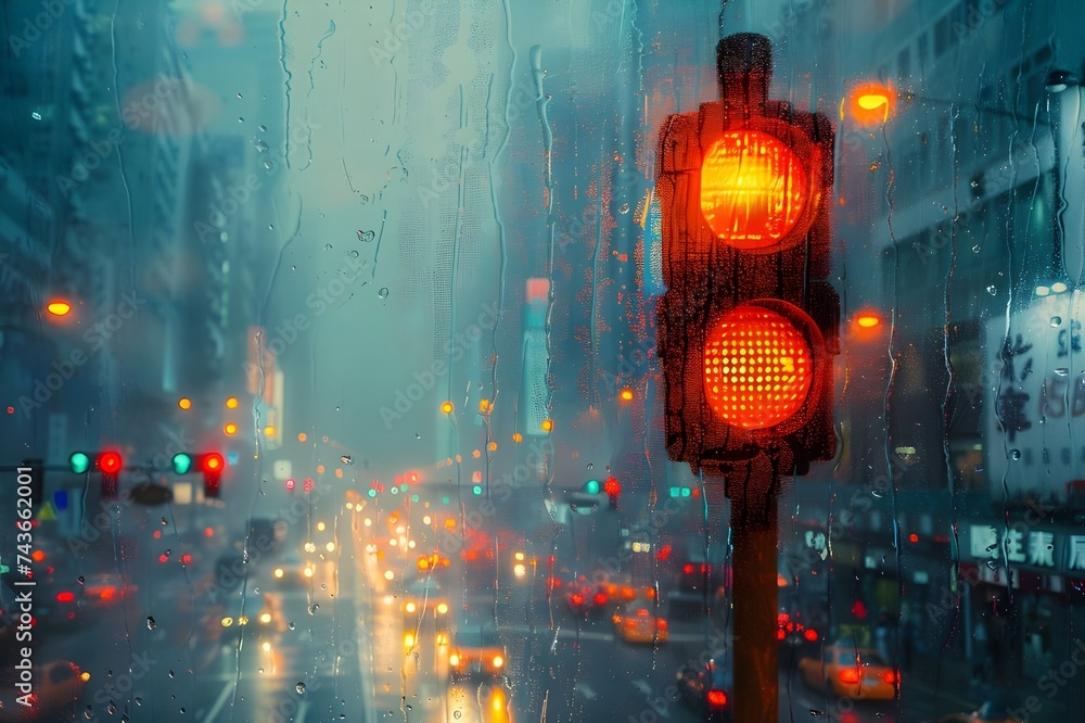 a traffic signal on the side of the street, Bright green and red ...