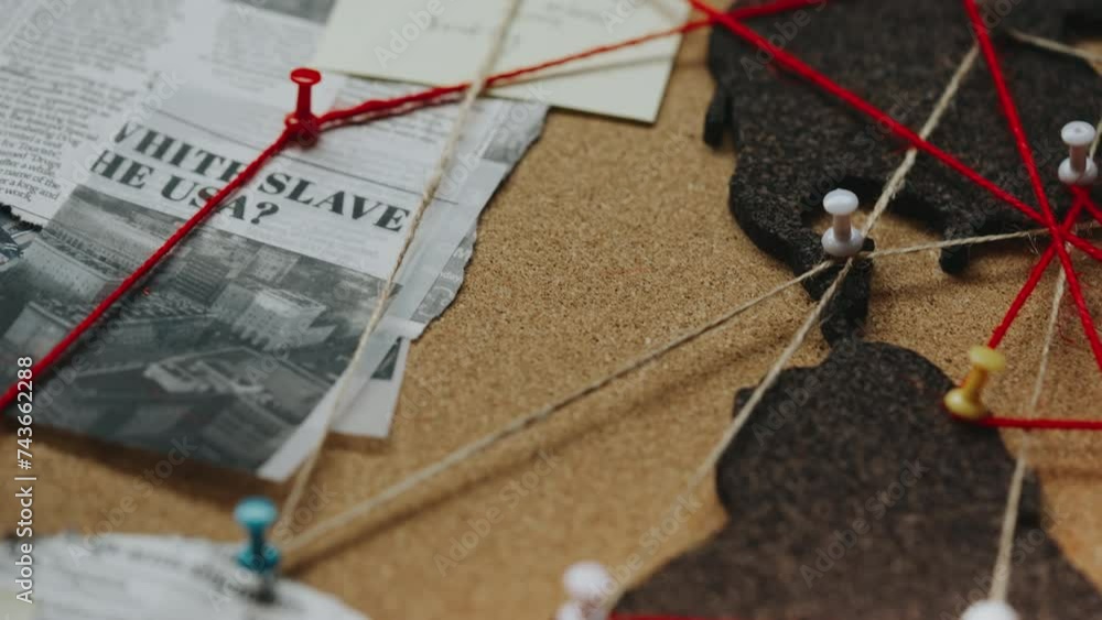 Vidéo Stock Close-up macro pan shot detective investigation board ...