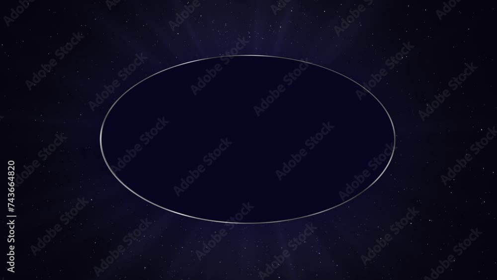 Dark blue ellipse with silver outline on dark blue background with rays ...