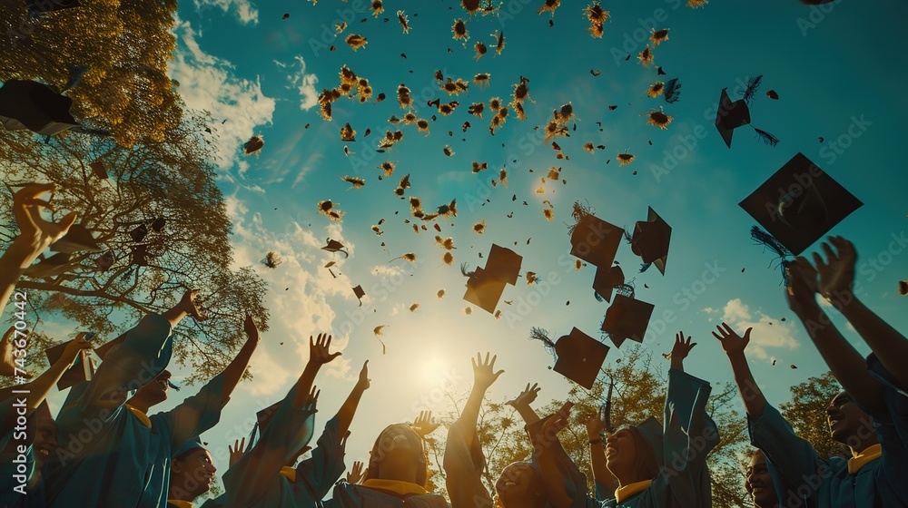 Graduation ceremony capturing the moment graduates throw their caps in ...