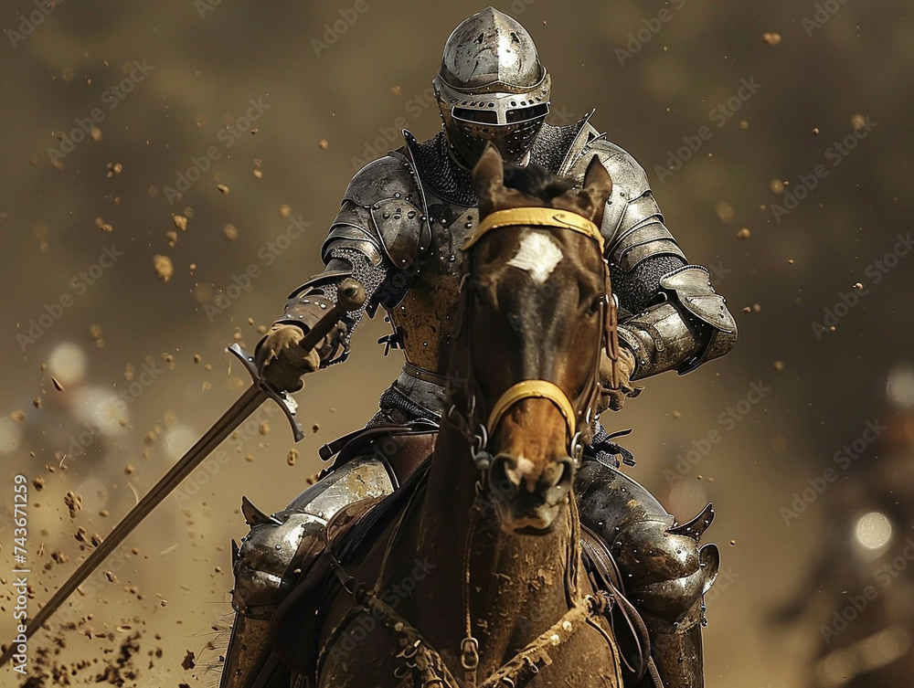 Renaissance fair jousting tournament knights and steeds in a display of ...