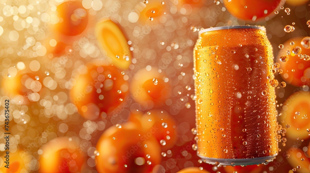 Orange plain soft-drink can 330ml Floating, tilted up slightly, facing ...