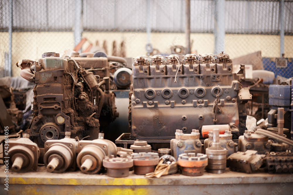Recycle, scrap metal and rust in workshop at junkyard for sorting ...