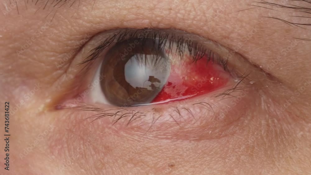 a human eye with a burst vessel and blood leaking into the eyeball ... a human eye with a burst vessel and blood leaking into the eyeball ...