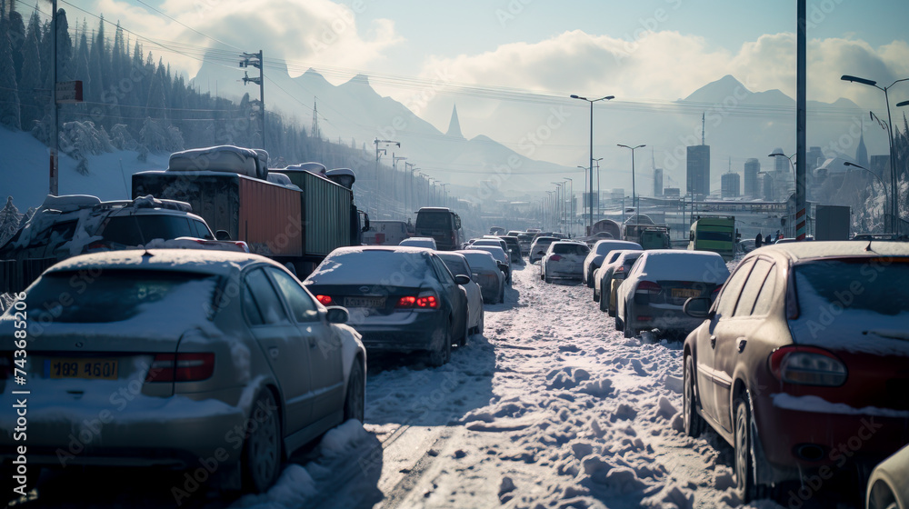 Winter Commute Chaos on Snow-Laden Streets created with Generative AI ...