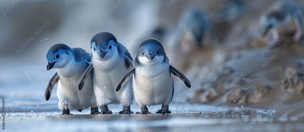 A group of adorable little penguins, known as Little Blue Penguins, are ...