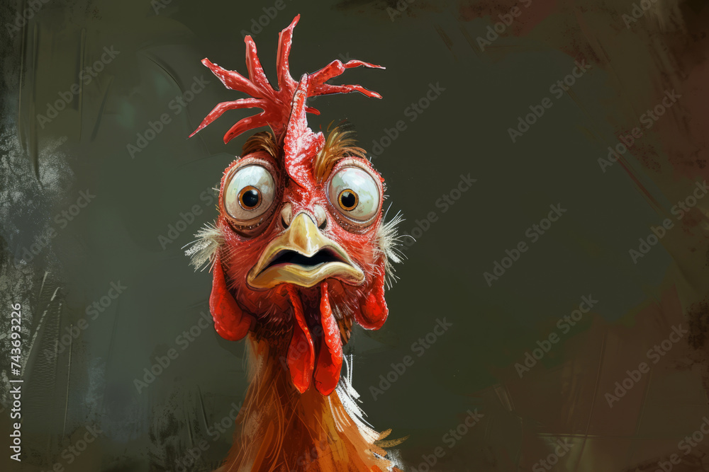Humorous and exaggerated chicken caricature, fun twist on pet portrait ...
