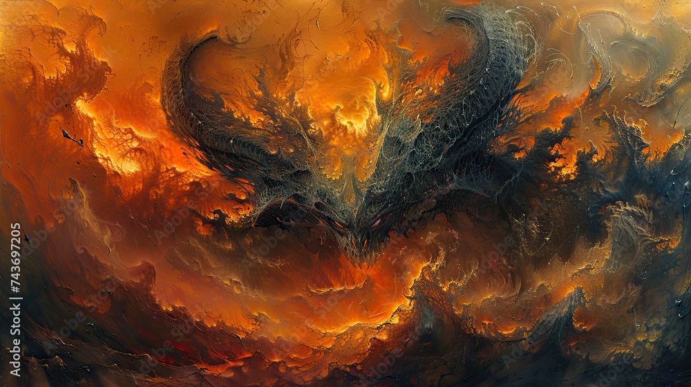 Scary demon and a satan in an angry scene, in the style of otherworldly ...