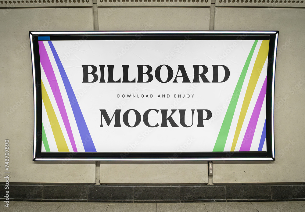 Curved Billboard in London Metro Mockup Stock Template | Adobe Stock