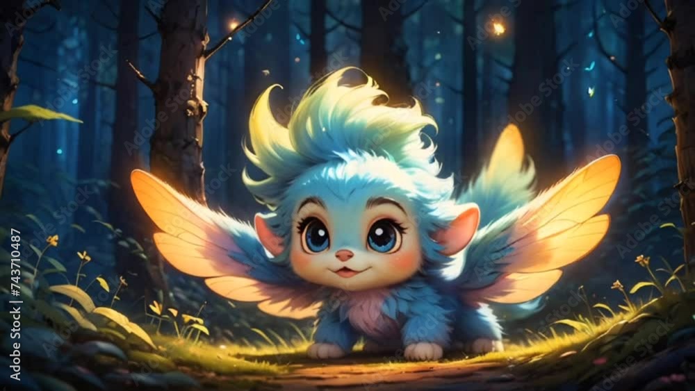 A strangely cute fluffy blue creature in the forest with wings Stock ...