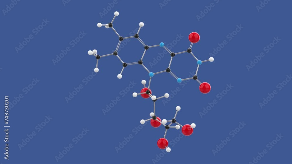 Vitamin B2 Riboflavin 3D molecule structure loop animation, spinning on ...