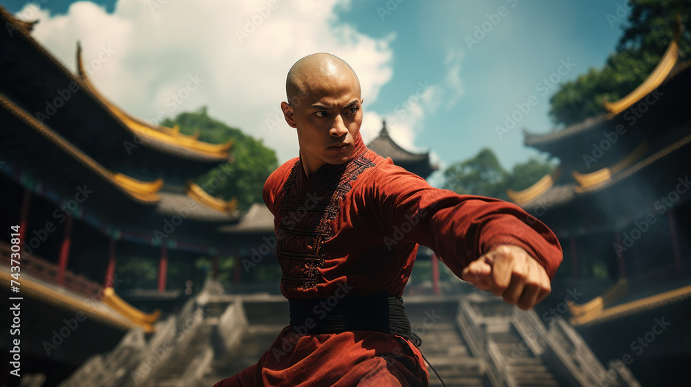 Cinematic Portrait of a Kung Fu Shaolin Fighter Ready to Fight Stock ...