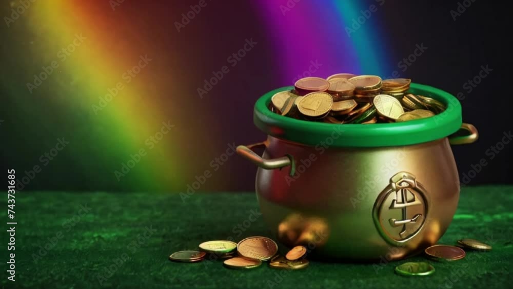 Saint Patrick's Day & Leprechaun's pot of gold coins concept with a ...