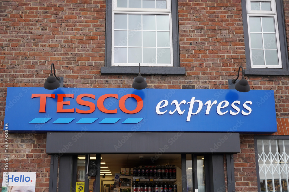 Southampton England 20 February 2024 - Tesco Express logo on sign of ...