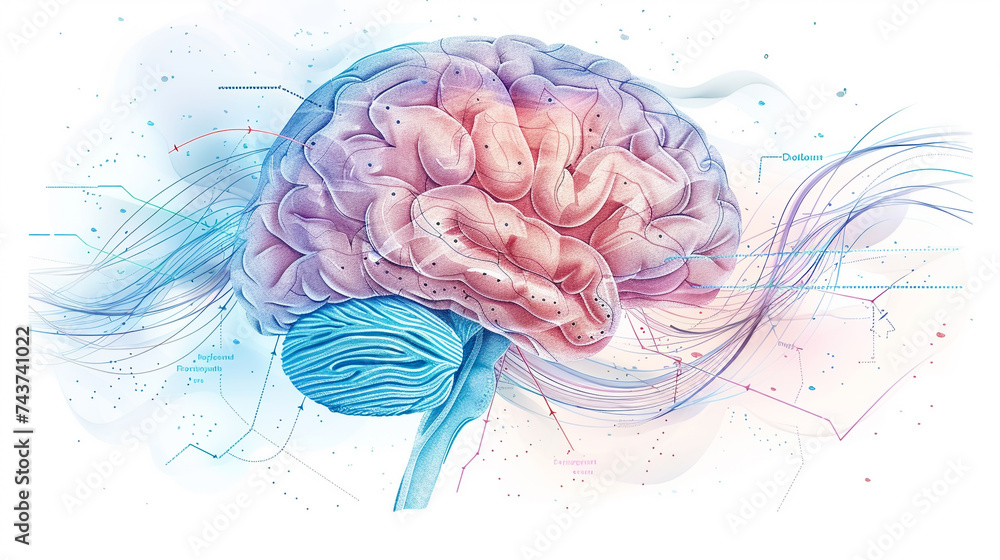 Visual guide to mind process types Detailed illustration of brain ...
