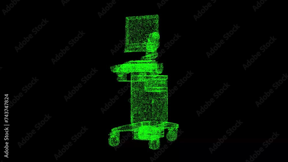 3D Ultrasound Machine rotates on black background. Scientific Medical ...