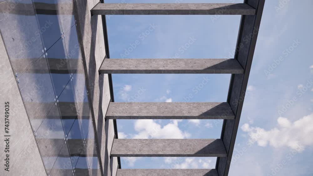 A modern concrete architecture in a cinematic time-lapse animation ...